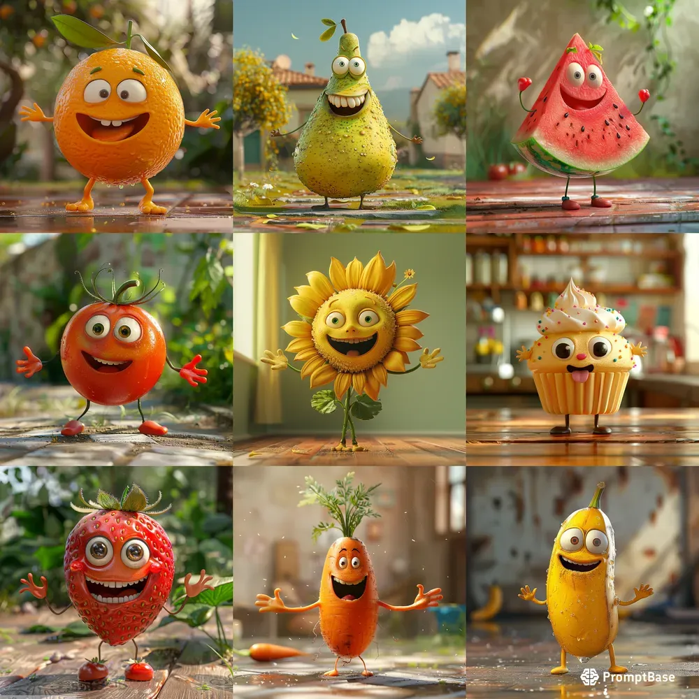 Fruits And Vegetables In Pixar Style Midjourney Prompt | PromptBase