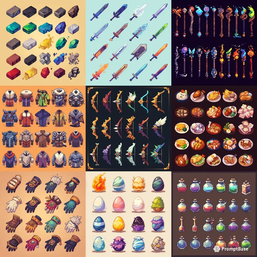 Video Game RPG Inventory Assets Midjourney Prompt | PromptBase