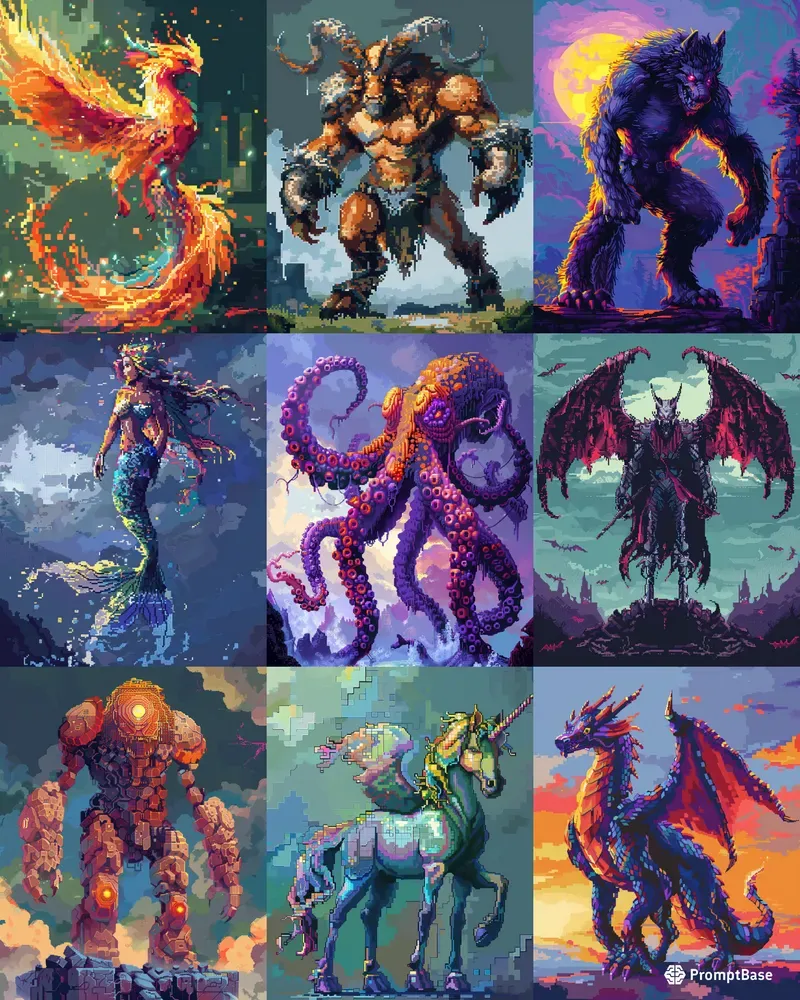 Mythical Creatures Pixel Art Midjourney Prompt | PromptBase