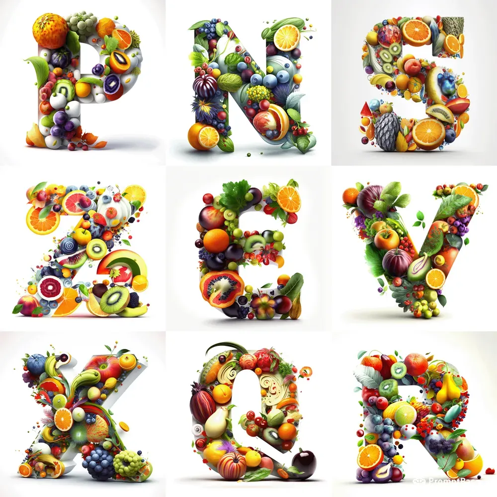 Fruit Alphabet Monograms Midjourney Prompt | PromptBase