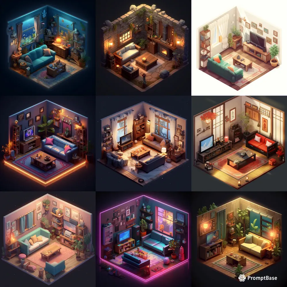 Isometric Living Rooms Midjourney Prompt | PromptBase