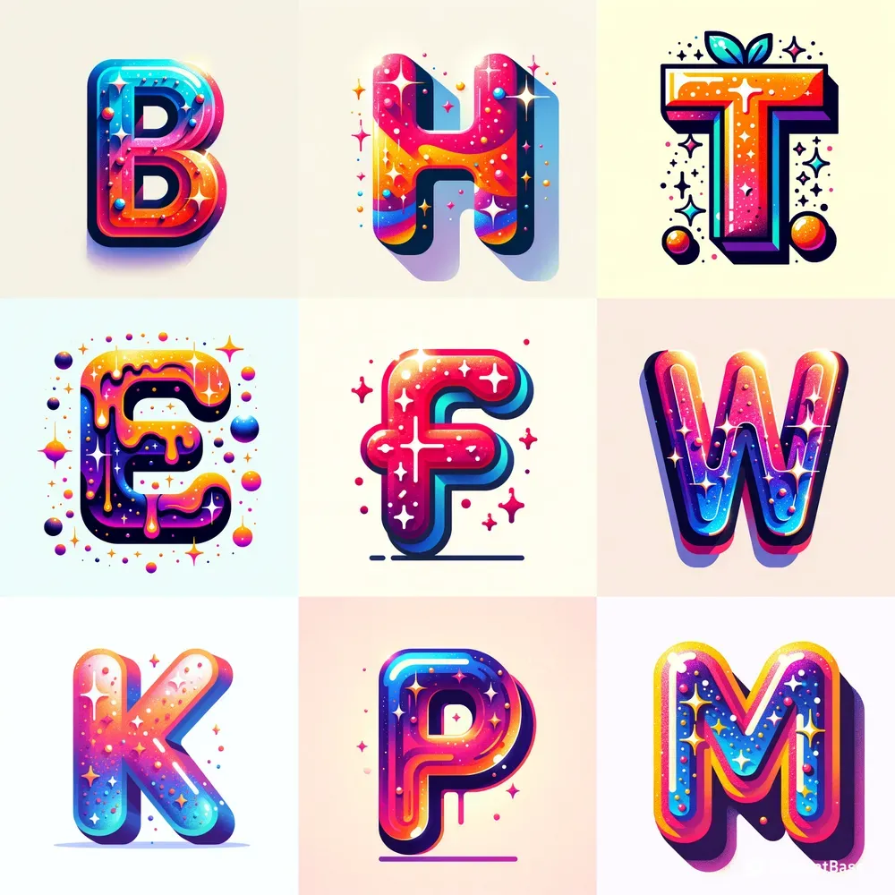Vector Flat Glowing Letters DALL·E Prompt | PromptBase