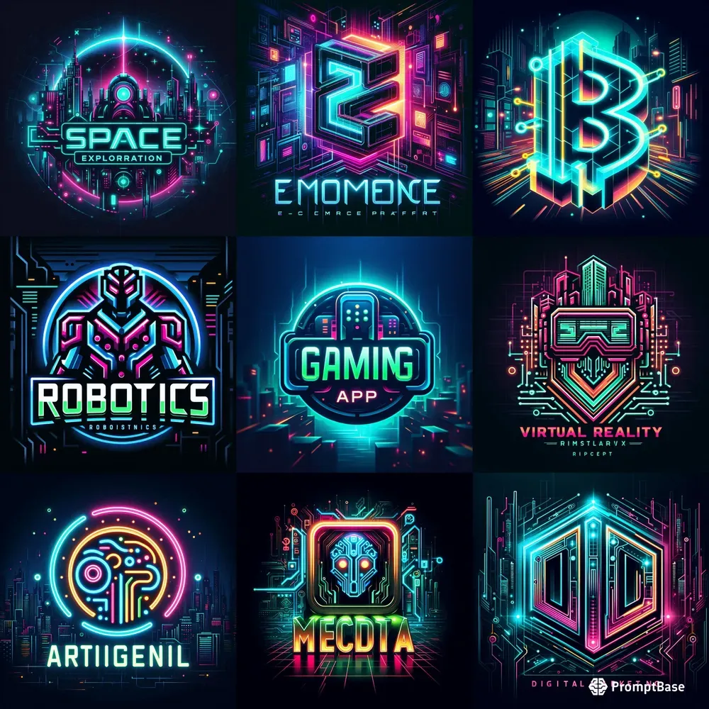 Futuristic Neon Logo Designs DALL·E Prompt | PromptBase