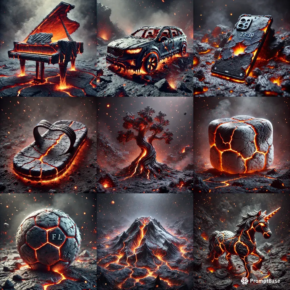 Volcanic Artifacts A Fiery Display DALL·E Prompt | PromptBase