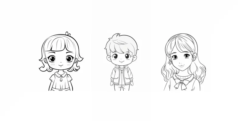Kids Character Coloring Pages Midjourney Prompt | PromptBase