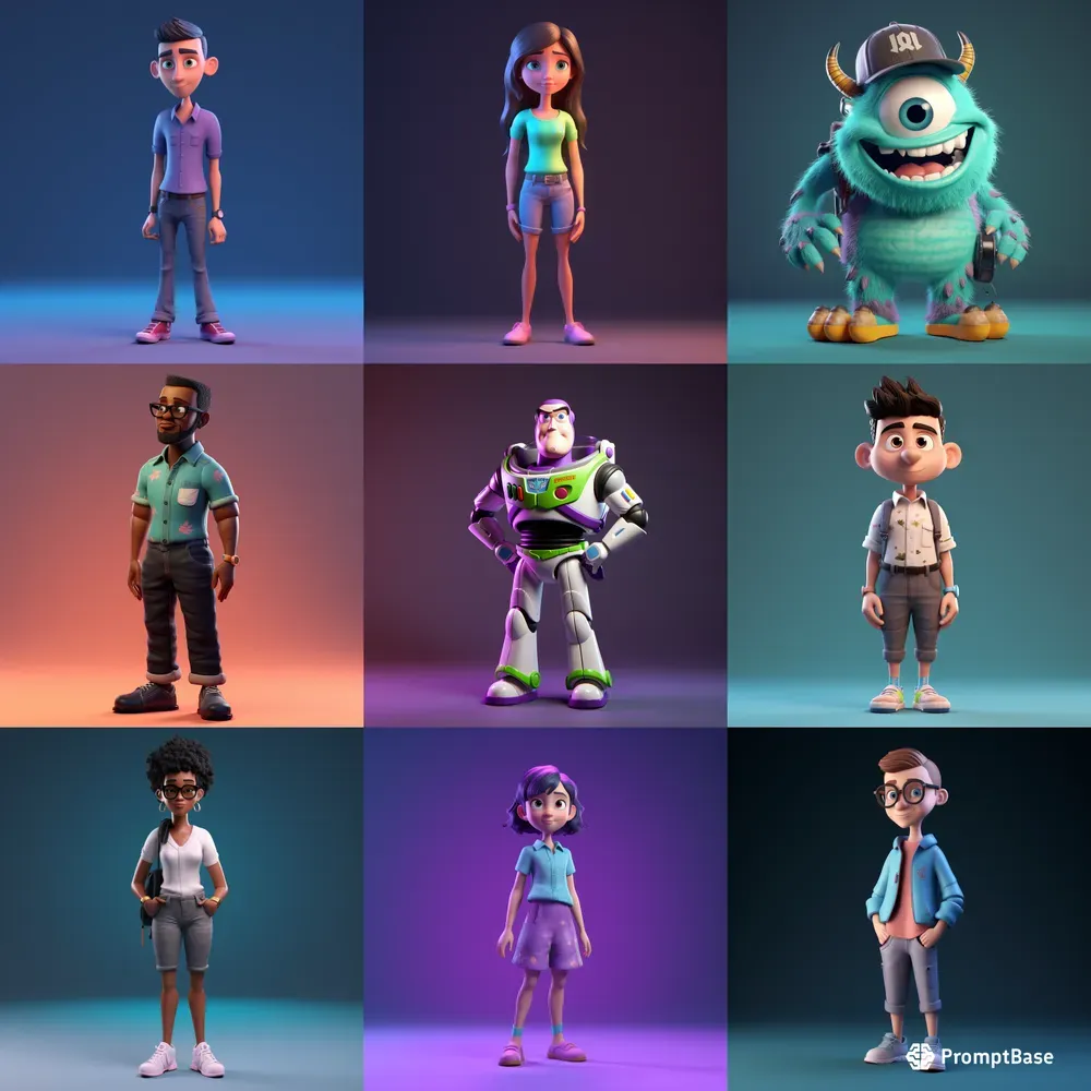 3D Pixar Style Cartoon Character Designs Midjourney Prompt | PromptBase