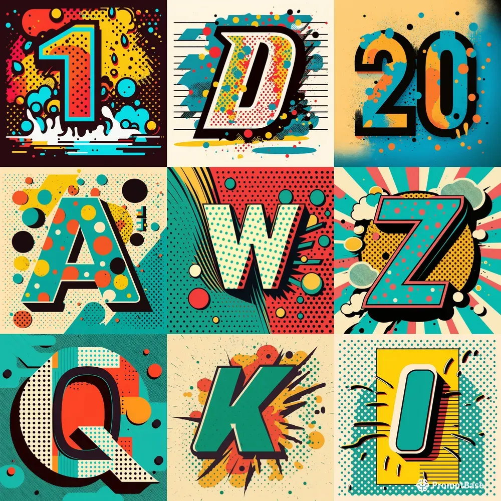 Pop Art Letters And Numbers Midjourney Prompt | PromptBase