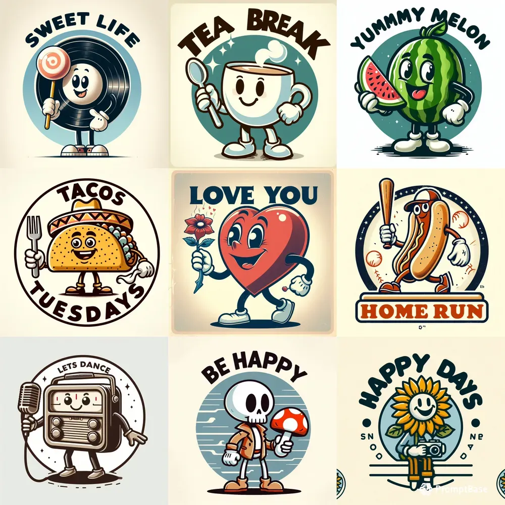 Retro Mascot Rubberhose Character Designs DALL·E Prompt | PromptBase