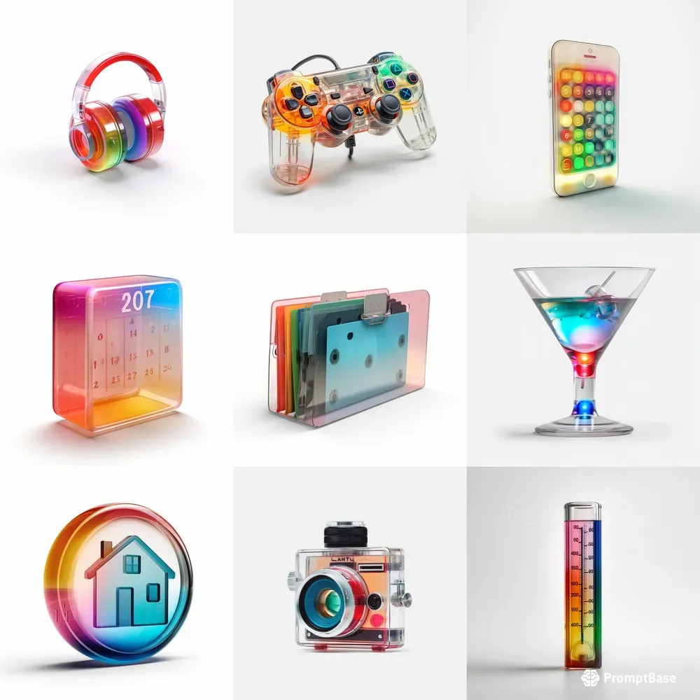 Realistic Transparent Ui Ux Icons Midjourney Prompt | PromptBase