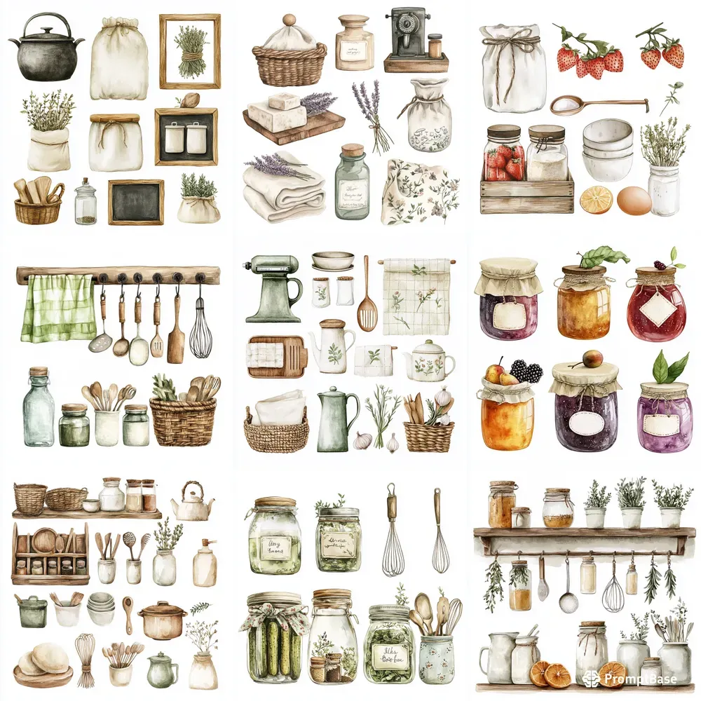Rustic Farmhouse Kitchen Cliparts Midjourney Prompt | PromptBase