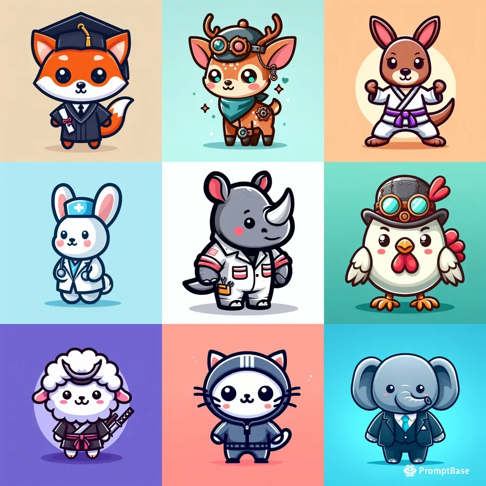 Adorable Animal Vector Designs DALL·E Prompt | PromptBase