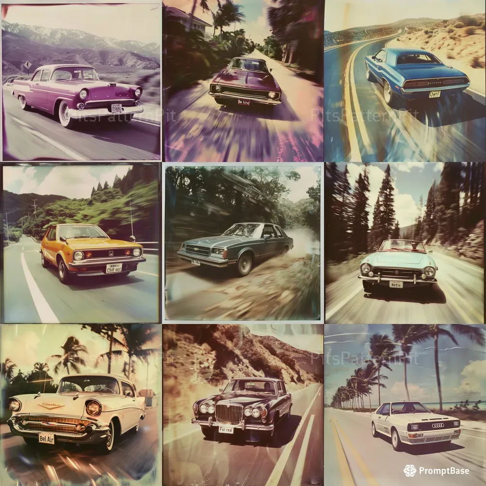 Vintage Polaroid Photos Of Retro Cars Midjourney Prompt | PromptBase
