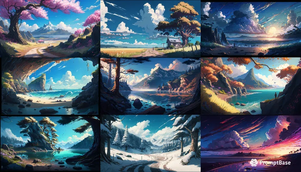 Anime Natural Landscapes Wallpapers Midjourney Prompt | PromptBase