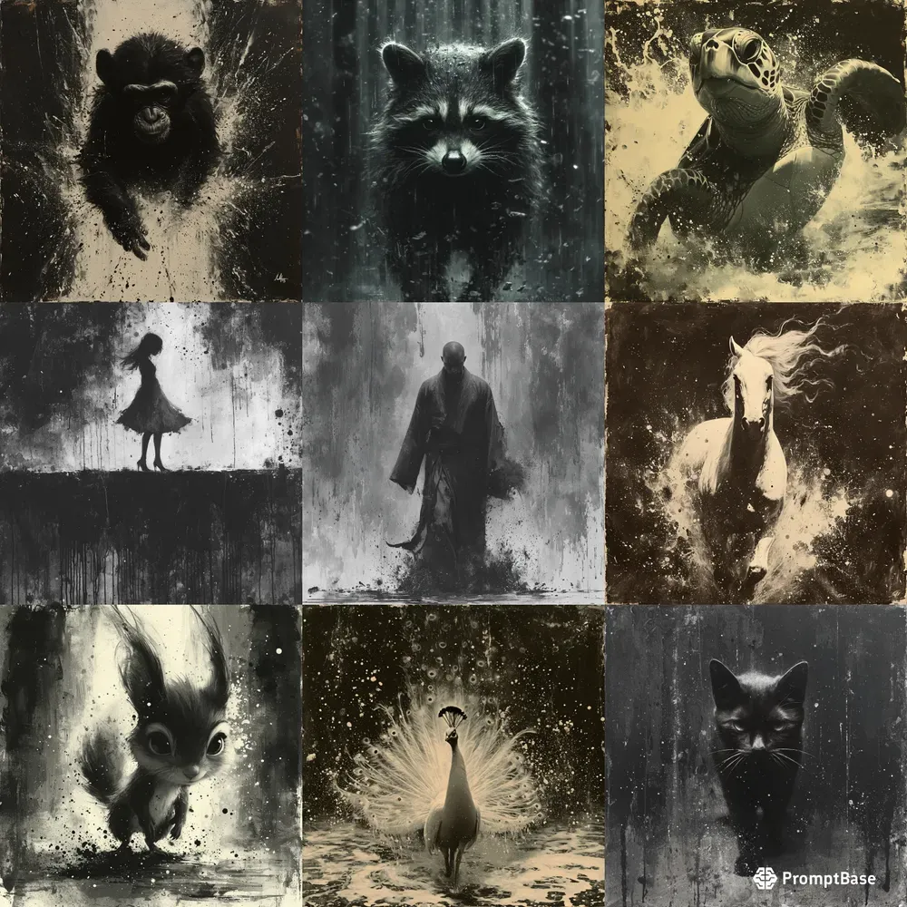 Monochromatic Ink Portraits Midjourney Prompt | PromptBase