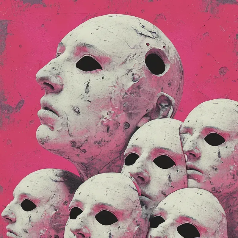 Pink Creepy Uncanny Faces Illustration Midjourney Prompt Promptbase