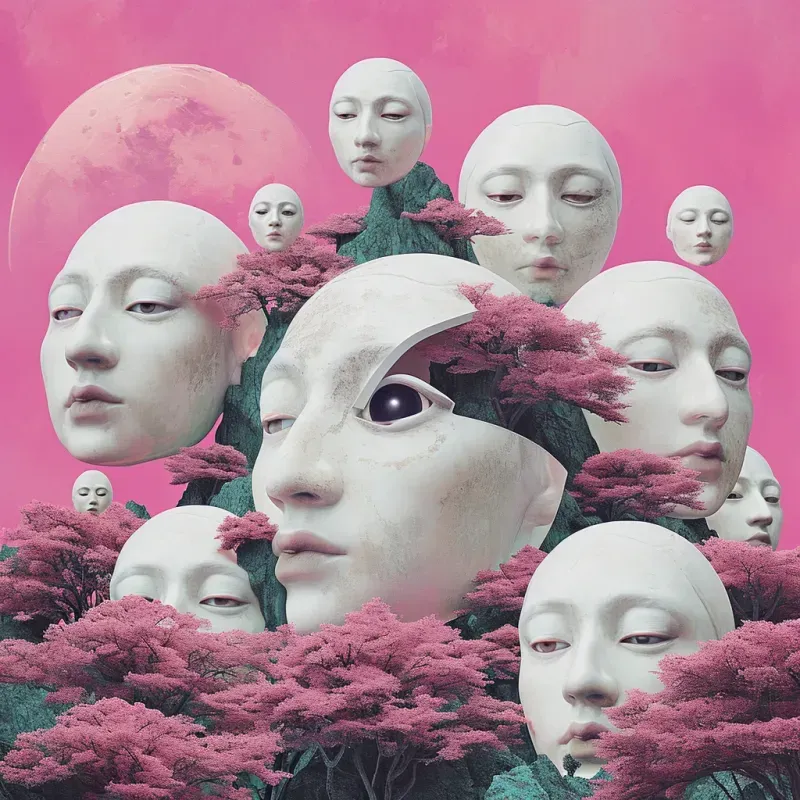 Pink Creepy Uncanny Faces Illustration Midjourney Prompt Promptbase