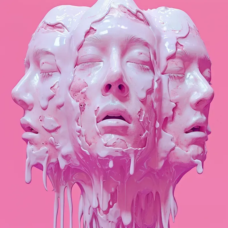 Pink Creepy Uncanny Faces Illustration Midjourney Prompt Promptbase