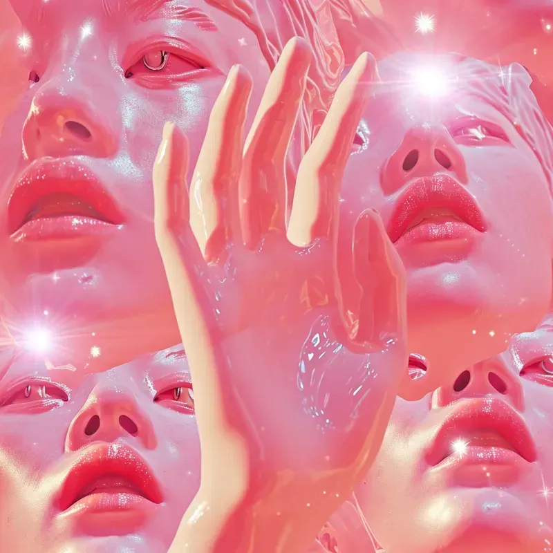 Pink Creepy Uncanny Faces Illustration Midjourney Prompt Promptbase