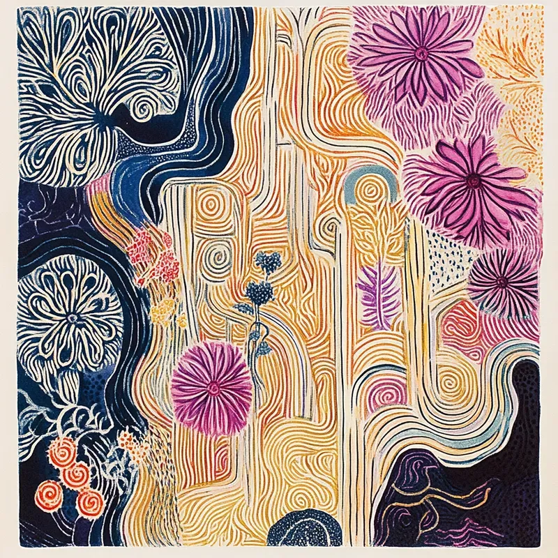 Vibrant Surrealist Faces In Floral Patterns Midjourney Prompt | PromptBase