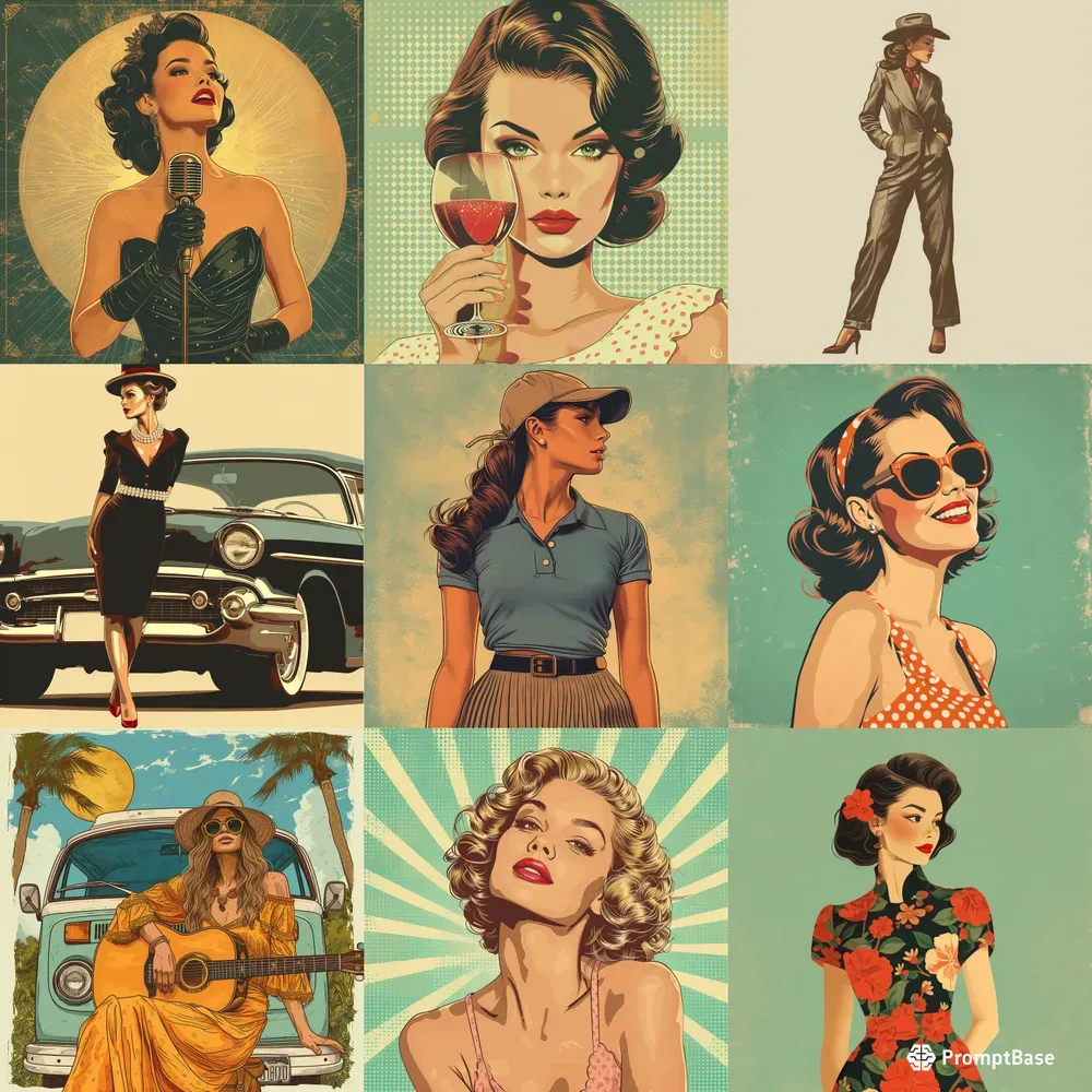 Delightful Retro Drawings Of Women Midjourney Prompt | PromptBase