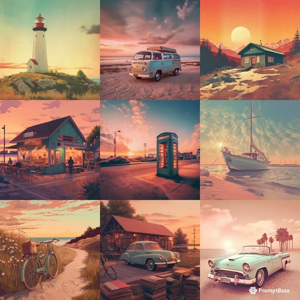 Vintage And Retro Scenes At Sunsets Photos Midjourney Prompt | PromptBase