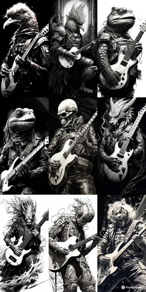 Creatures Playing Guitars Midjourney Prompt | PromptBase