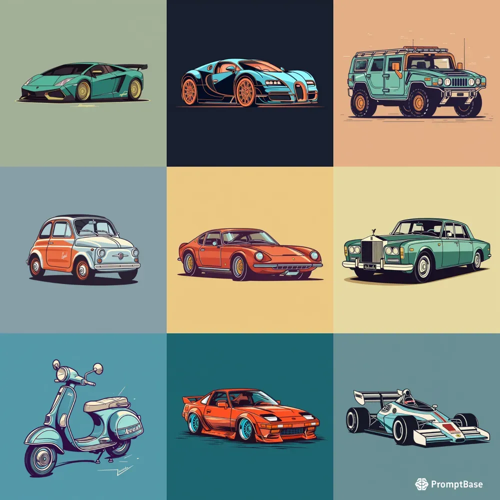 Cartoon Cars Wall Art Midjourney Prompt | PromptBase