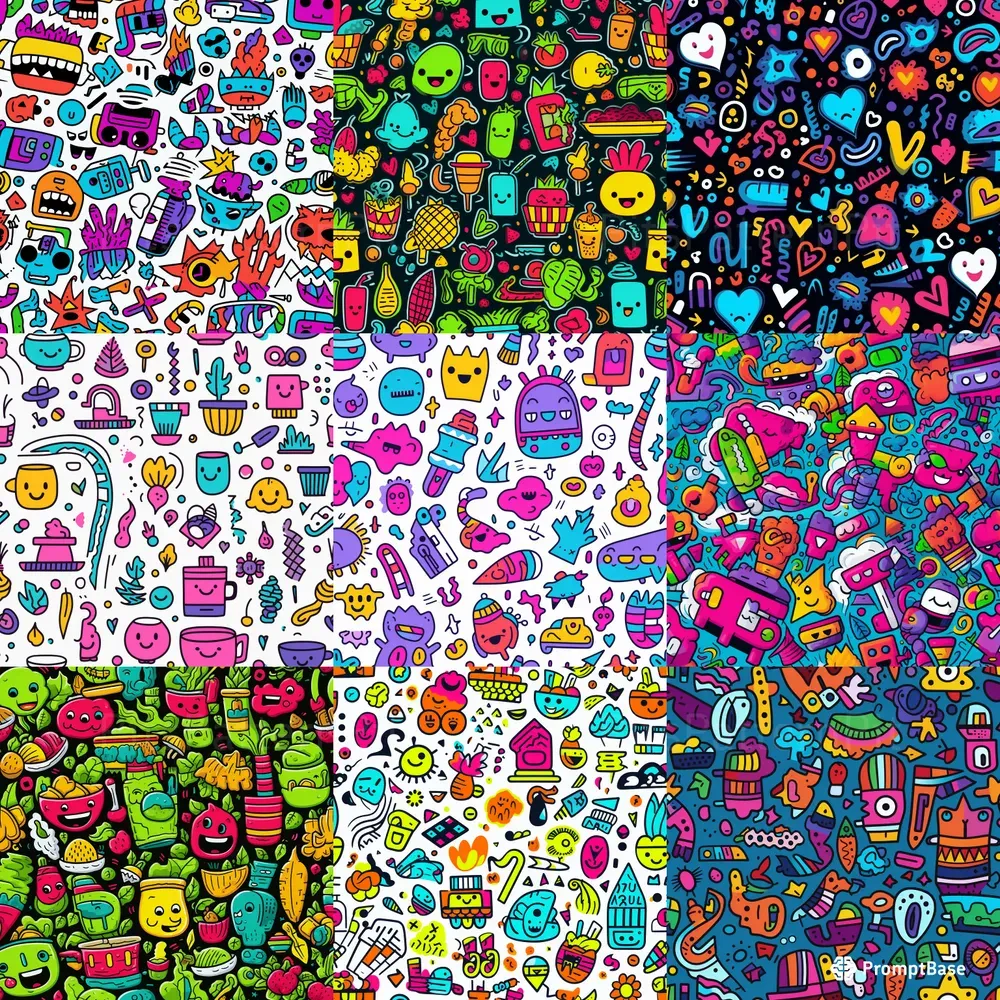 Cute Cartoon Illustration Patterns Midjourney Prompt | PromptBase
