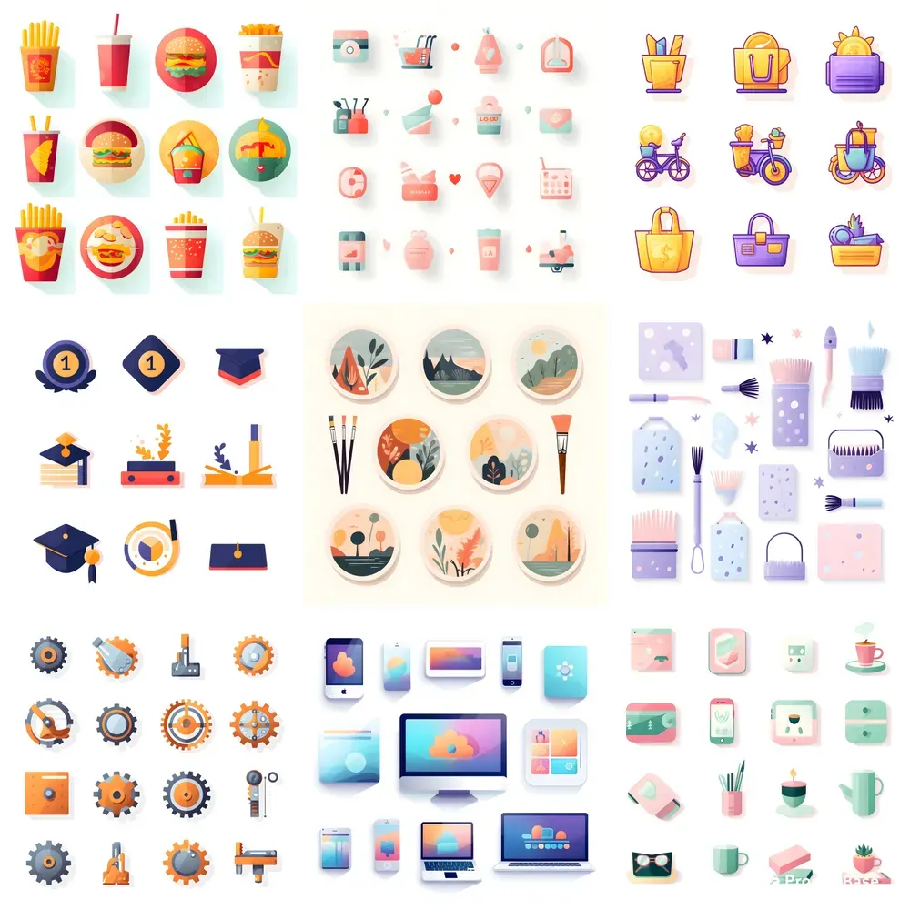 Vibrant Flat Icon Sets Midjourney Prompt | PromptBase
