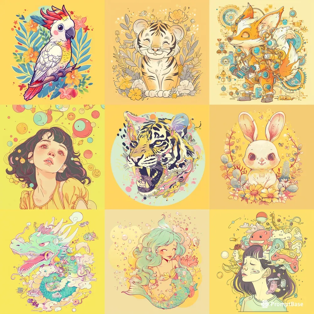 Pfp Doodlized Portraits In Pastel Yellow Midjourney Prompt | PromptBase
