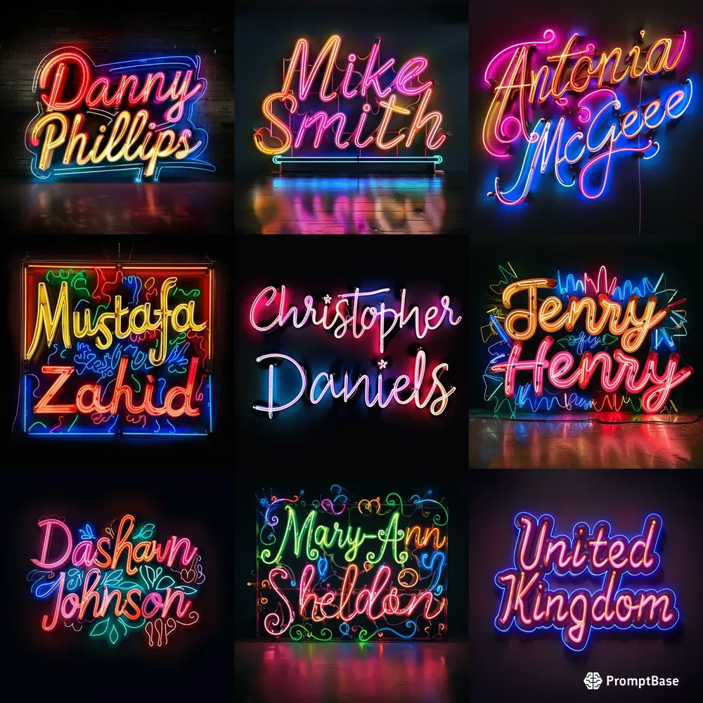 Names In Neon Midjourney Prompt | PromptBase
