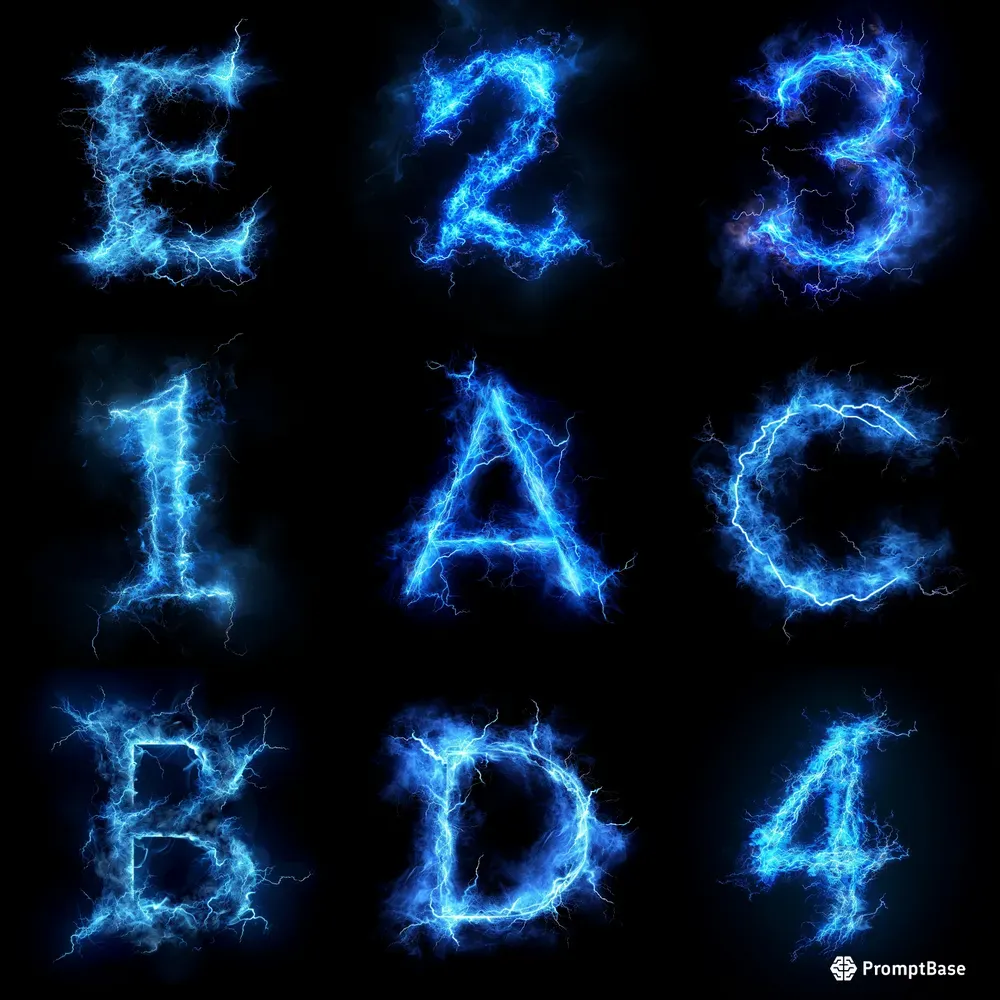 Alphabet Text Electric Letters Numbers Midjourney Prompt | PromptBase