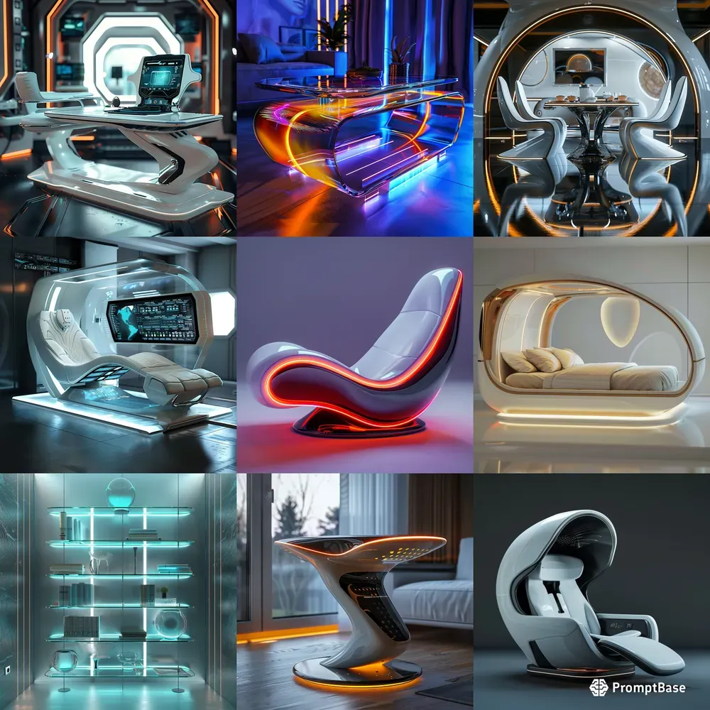 Futuristic Furniture Professional Designs Midjourney Prompt | PromptBase