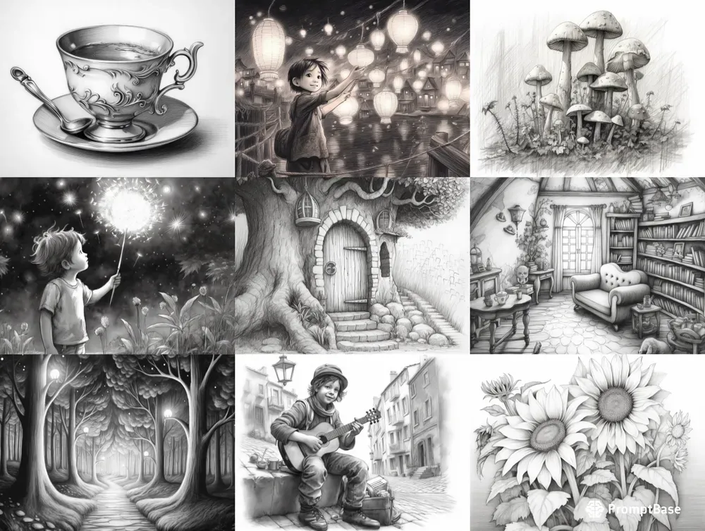 Pencil Sketches Of Everyday Magics Midjourney Prompt | PromptBase