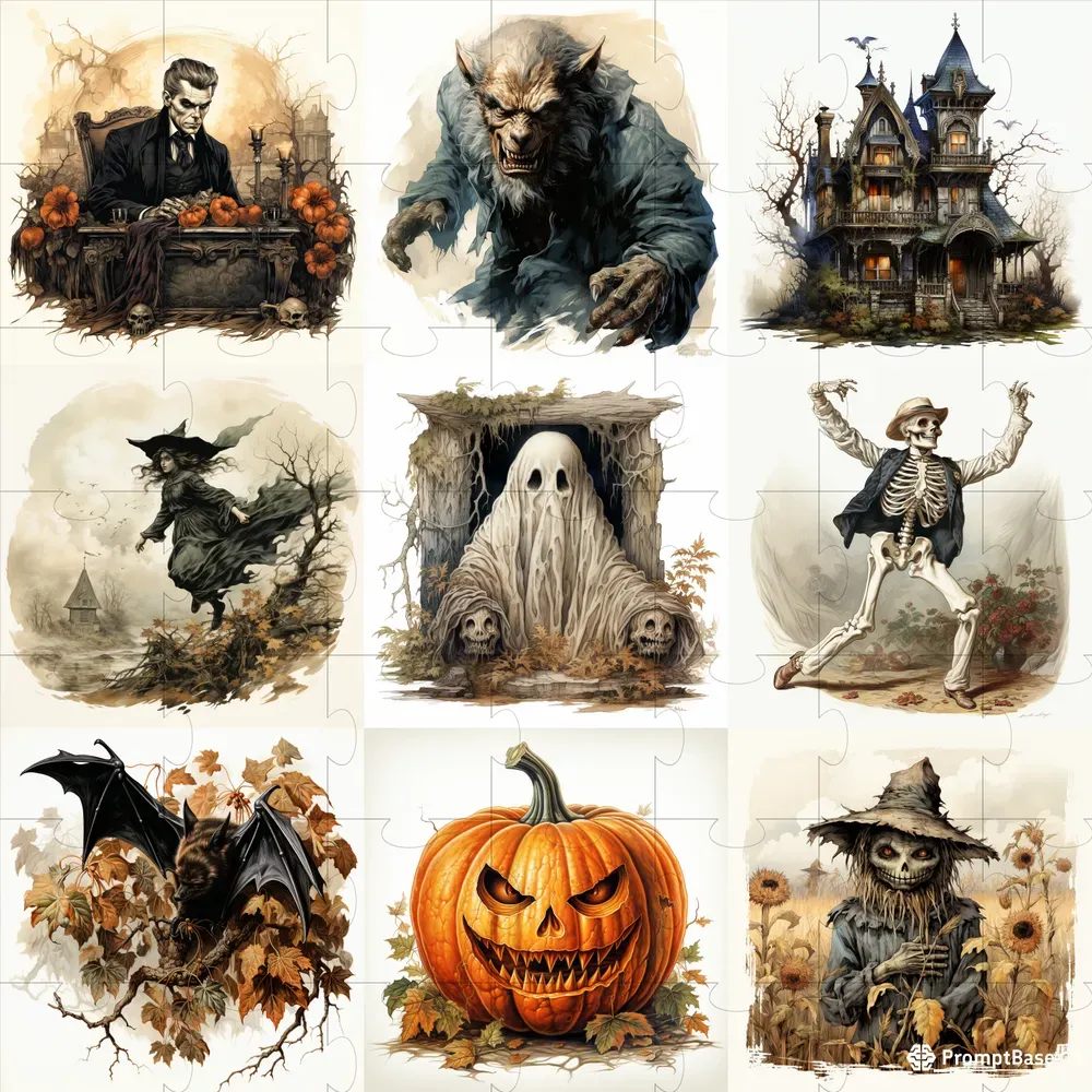 Vintage Halloween Clip Art Midjourney Prompt | PromptBase