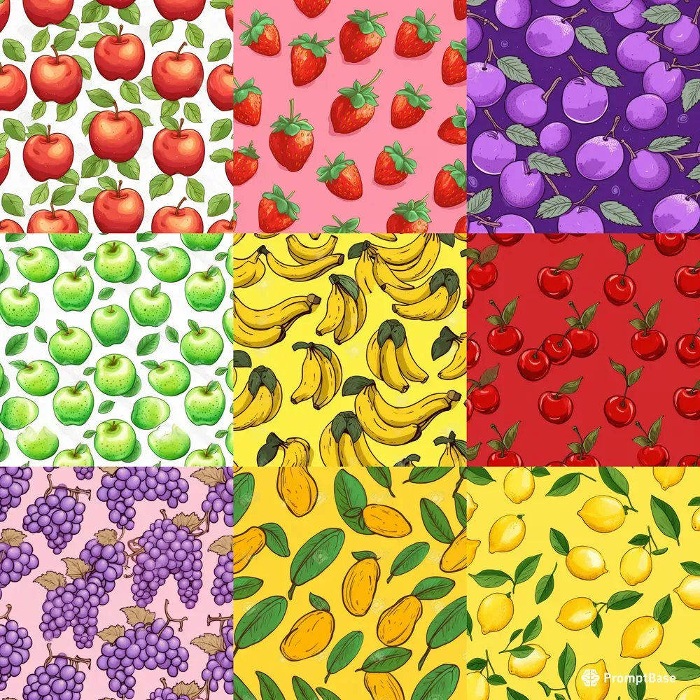 Cartoon Style Fruit Patterns Midjourney Prompt | PromptBase