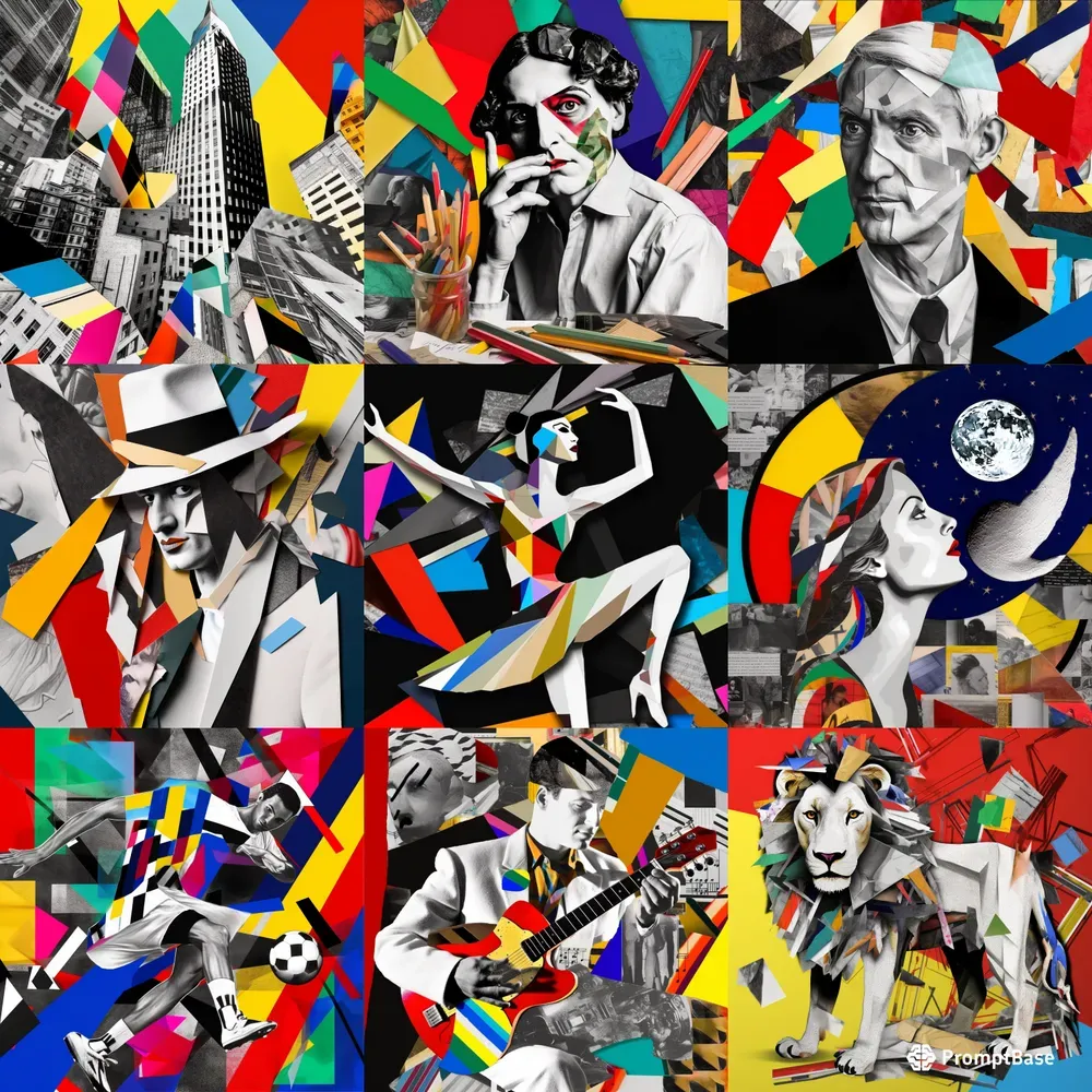 Cubist Collages In Primary Colors Midjourney Prompt | PromptBase