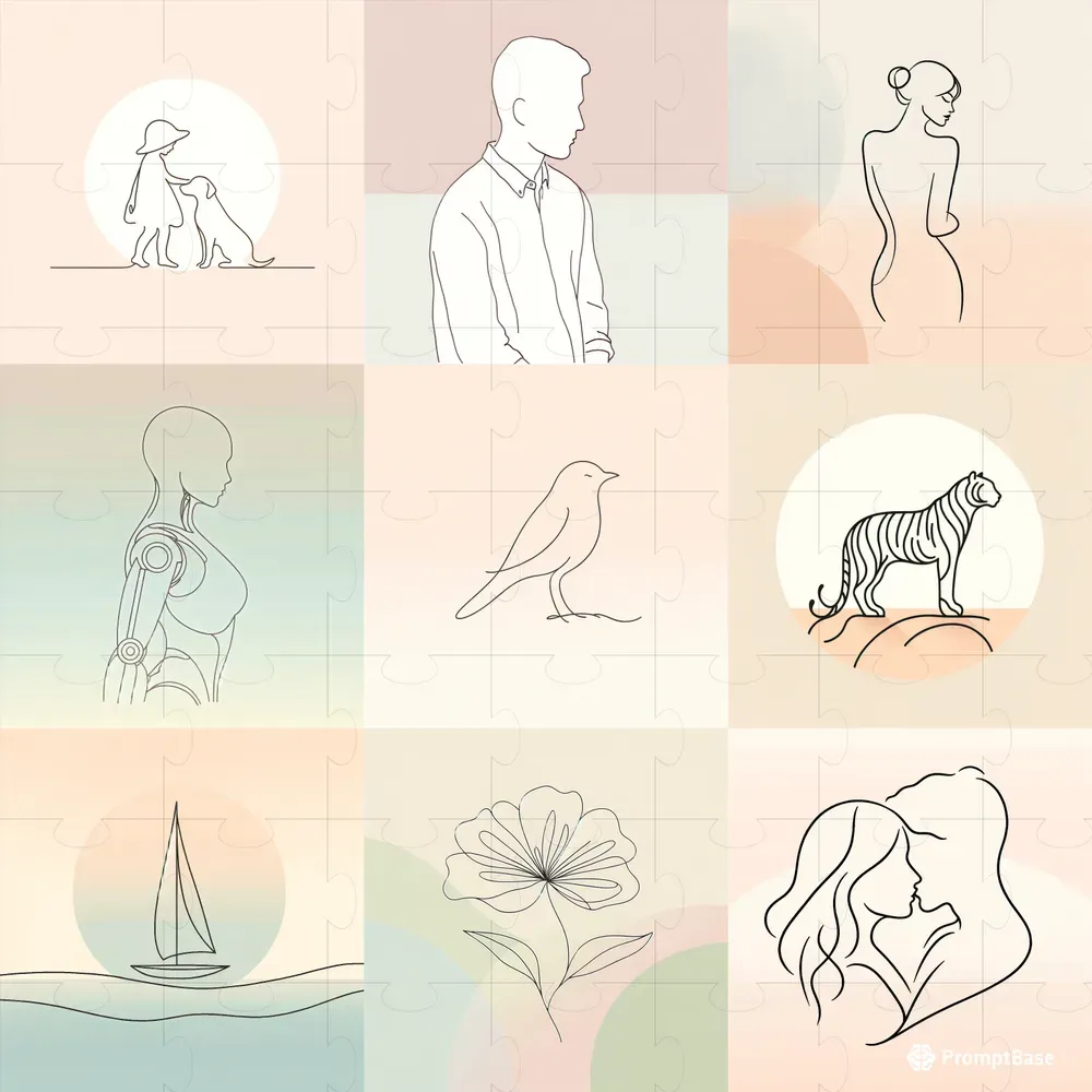 Delicate Line Art Illustrations DALL·E Prompt | PromptBase