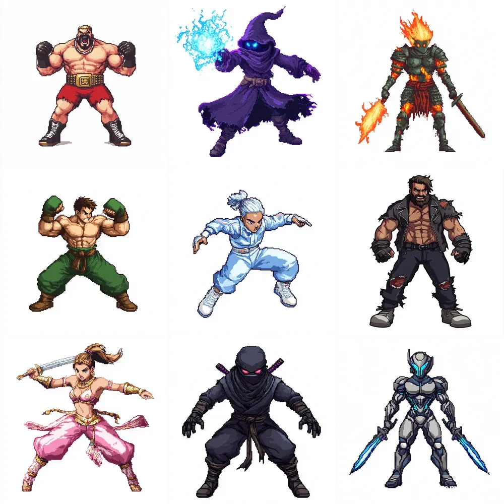 Retro Pixel Character Games Midjourney Prompt | PromptBase