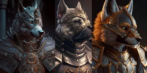 Knights Animals With Metal Armors Midjourney Prompt | PromptBase
