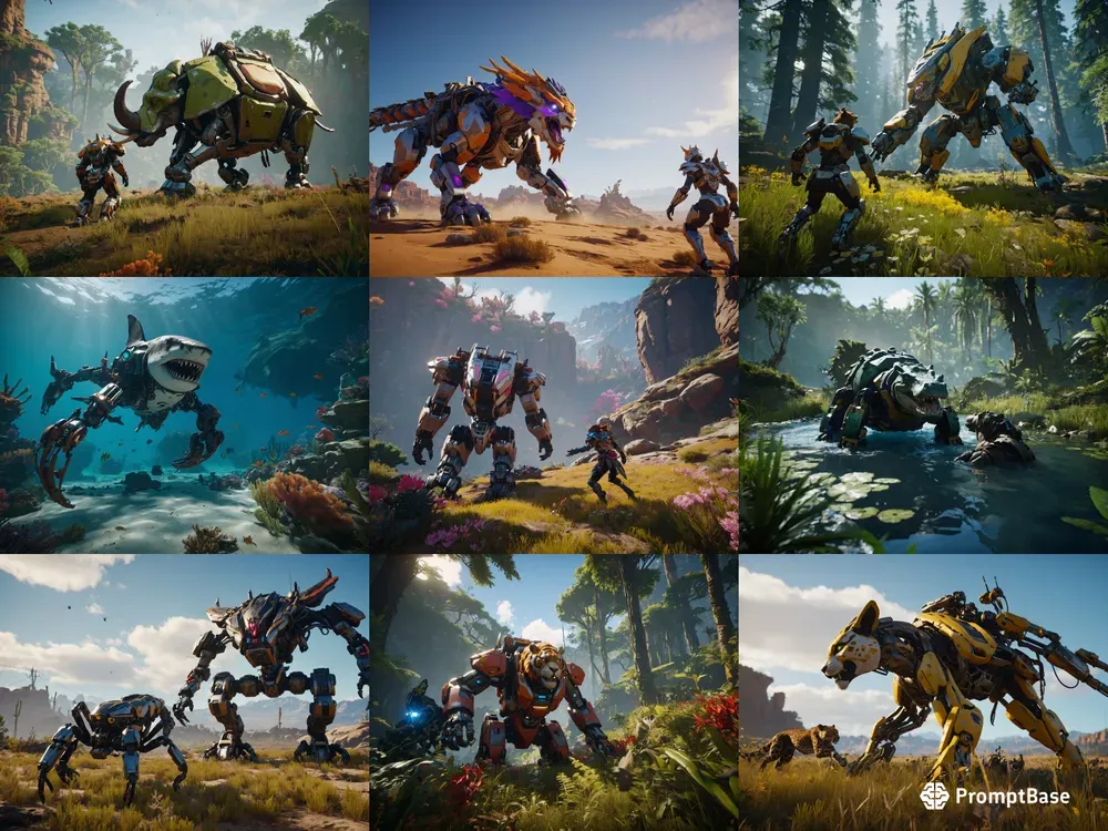 Horizon Zero Dawn Mecha Robot Fight Leonardo Ai Prompt | PromptBase