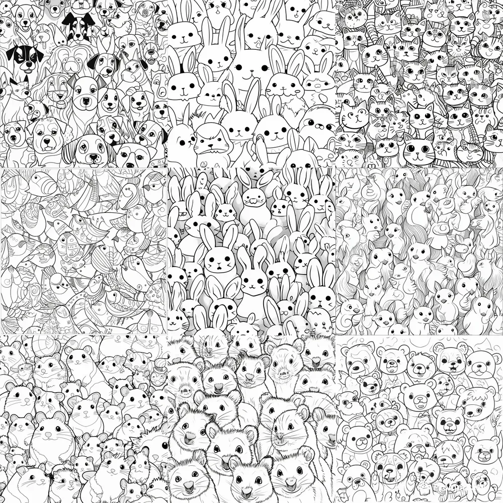 Cartoon Doodle Animals Coloring Pages Midjourney Prompt | PromptBase