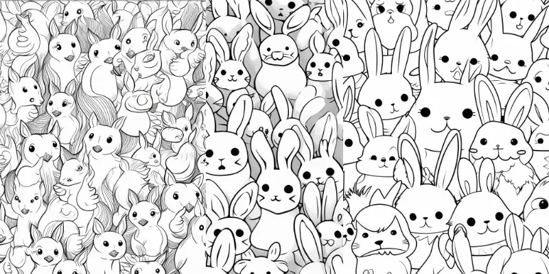 Cartoon Doodle Animals Coloring Pages Midjourney Prompt | PromptBase