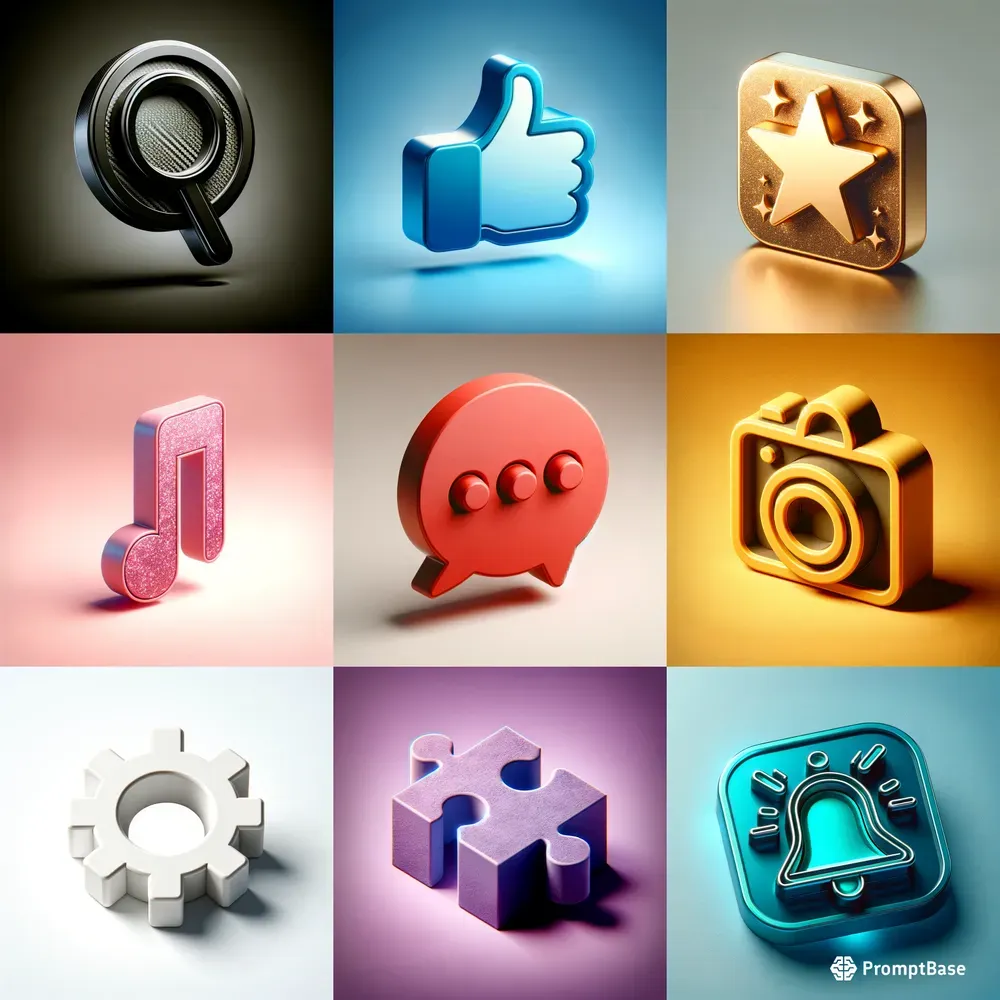 3D Social Media Icons Bold Modern DALL·E Prompt | PromptBase