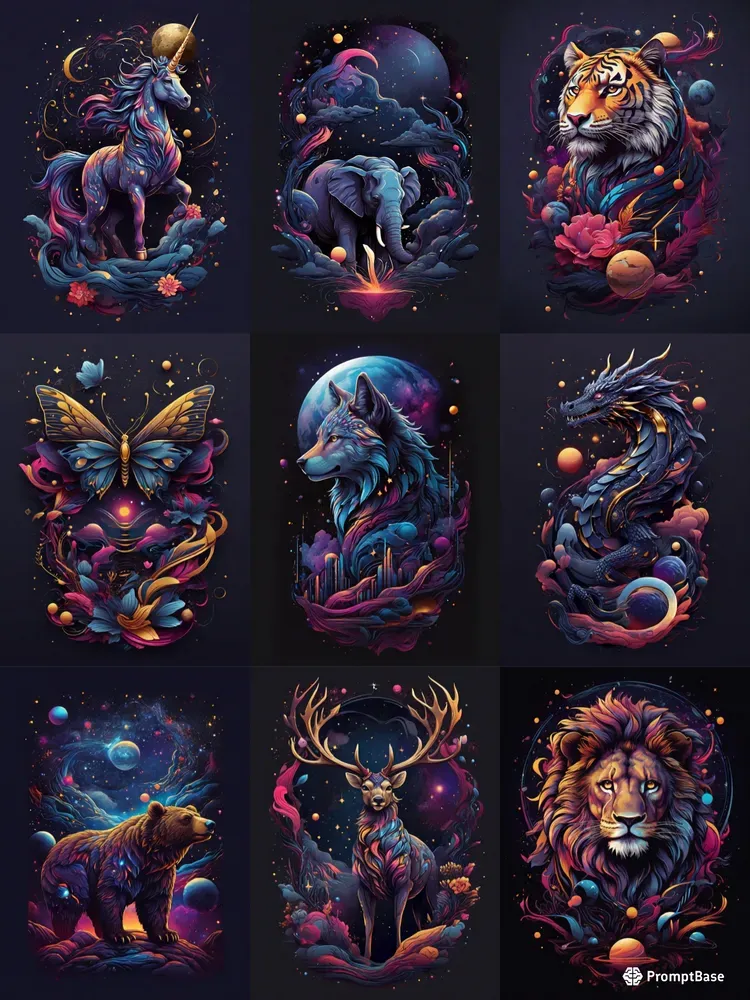 Cosmic Animal Vector Tshirt Designs Leonardo Ai Prompt | PromptBase