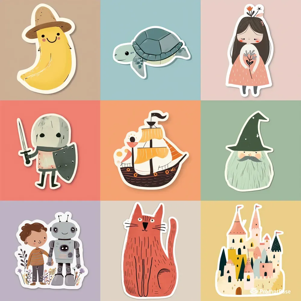 Pastel Childrens Book Fairytale Stickers Midjourney Prompt | PromptBase