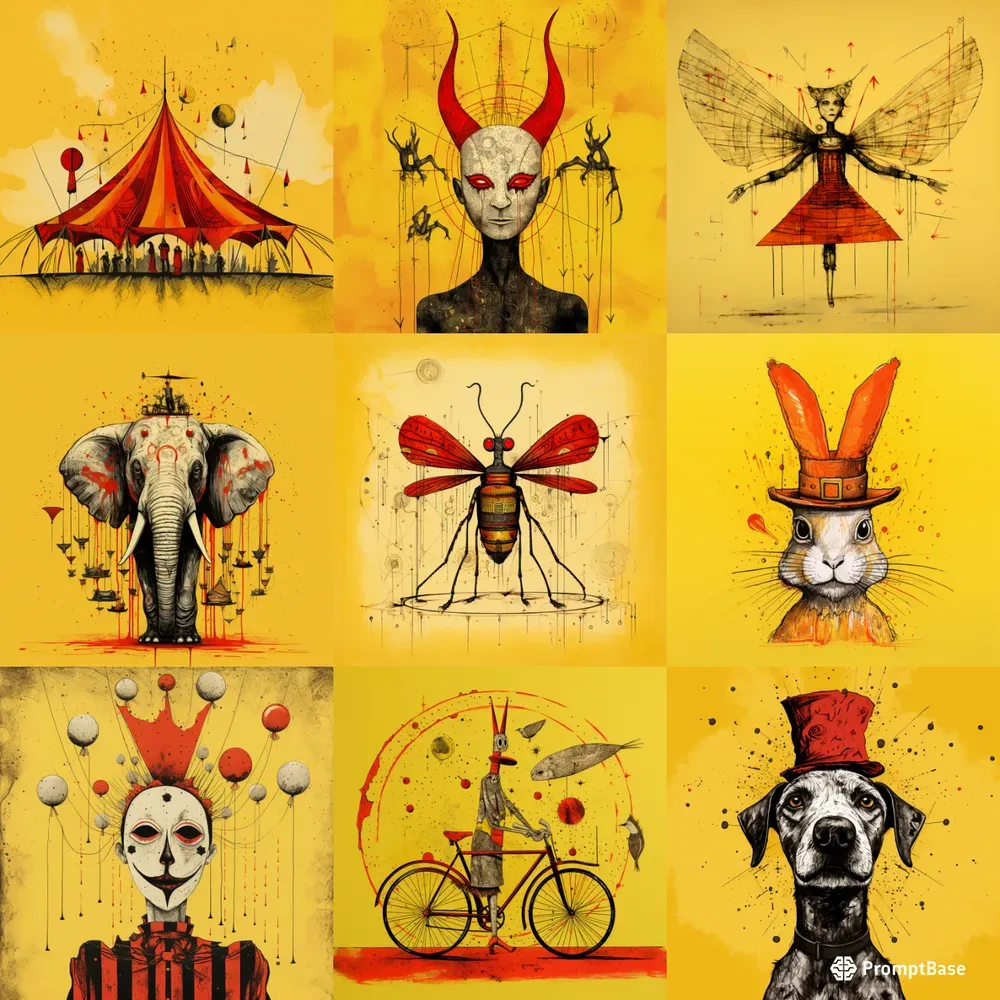 Circus Surreal Illustrations Midjourney Prompt | PromptBase