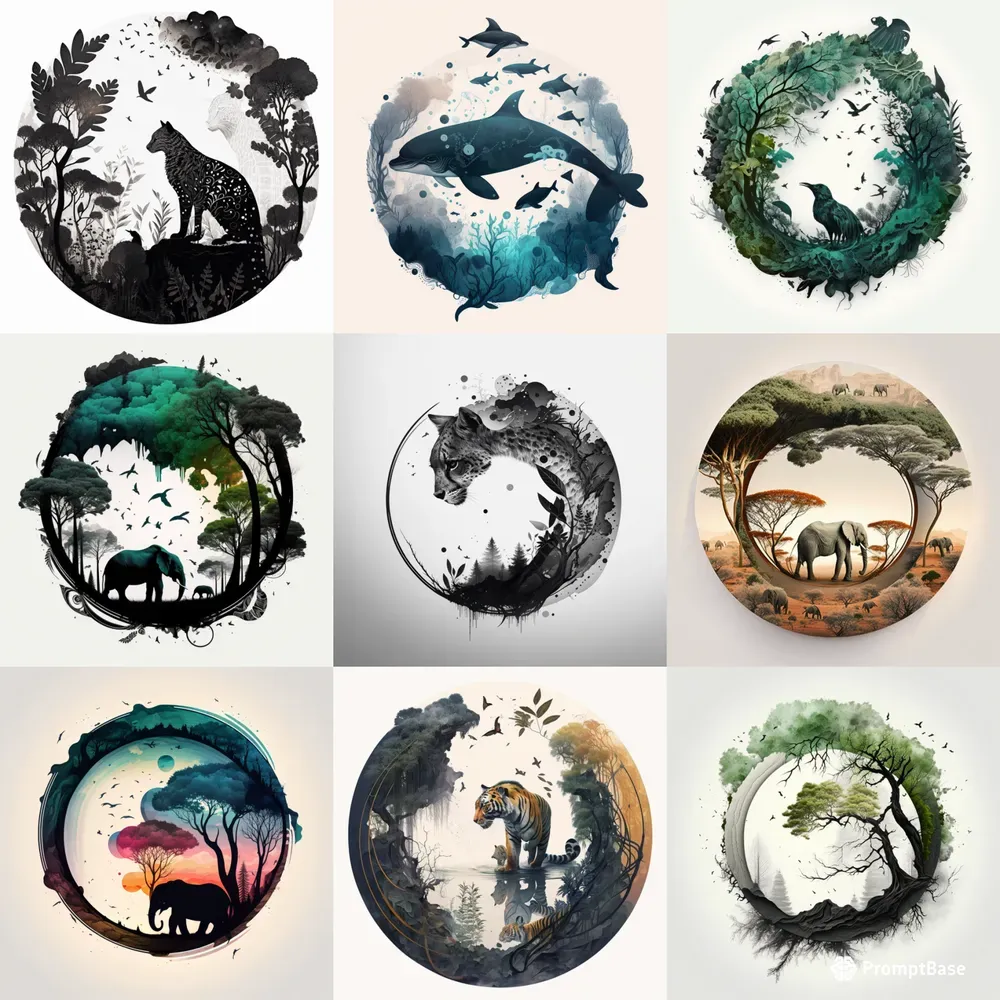 Circular Wildlife Logos Midjourney Prompt | PromptBase