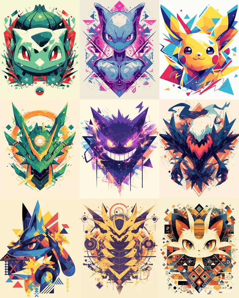 Geometric Portrait Pokemon Tees Midjourney Prompt | PromptBase