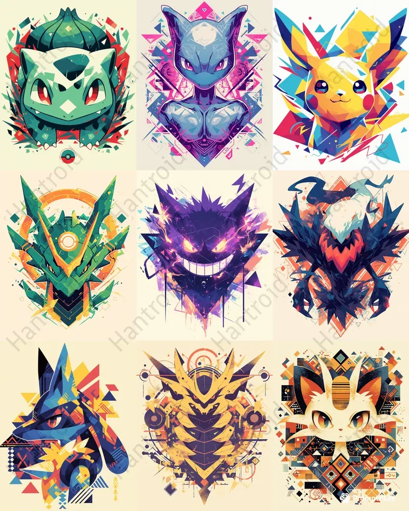 Geometric Portrait Pokemon Tees Midjourney Prompt | PromptBase